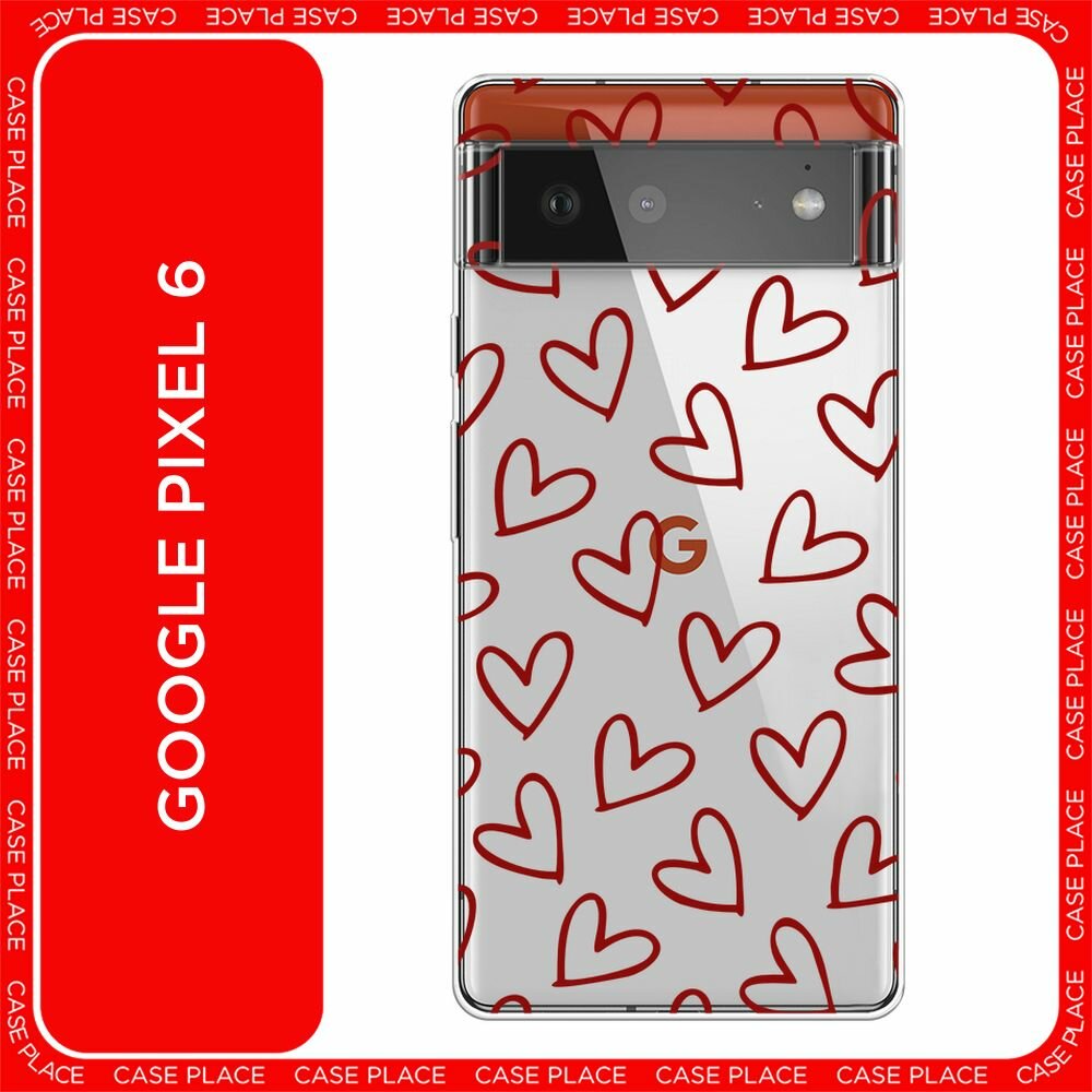 Чехол на Google Pixel 6 / Гугл Пиксель 6 с принтом "Little hearts doodles 2 - 14 февраля", прозрачный