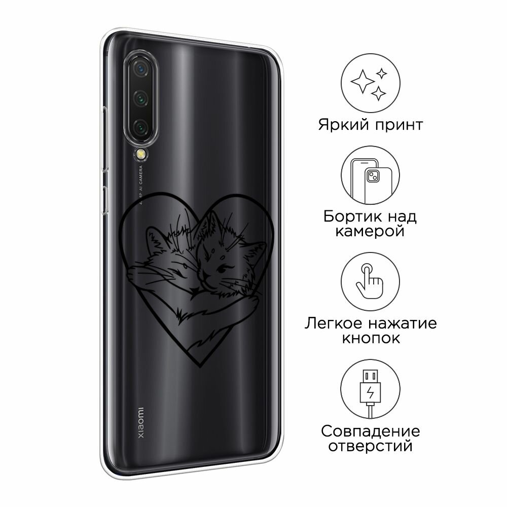 Чехол на Xiaomi Mi CC9/A3 Lite/9 Lite / Сяоми Mi CC9 с принтом "Влюблённые котики рисунок 3 - 14 февраля", прозрачный — фото 1