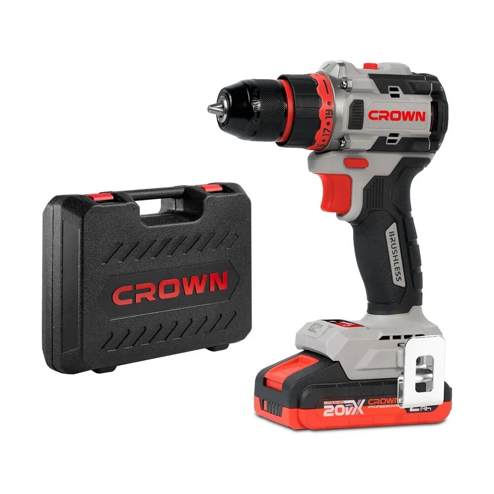 Дрель-шуруповёрт CROWN CT21128HMX-2 BMC, бесщёточный двигатель, 20В, 50Нм, 1800об/мин