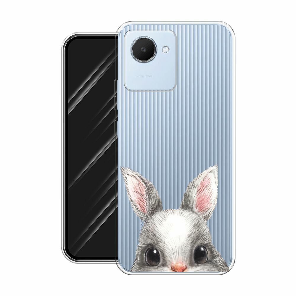 Чехол на Realme C30 / Реалми C30 с принтом "Карандашный кролик 2 - 8 марта", прозрачный — фото 1