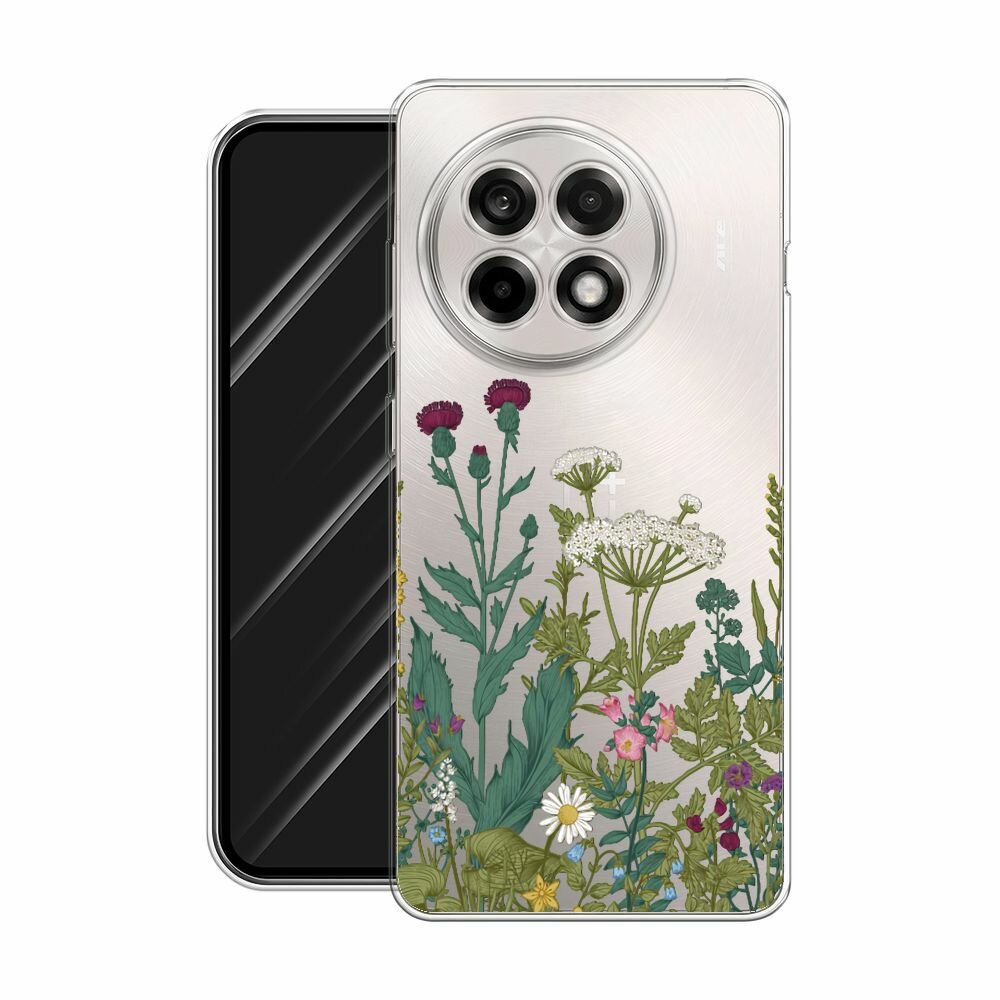 Чехол на Oneplus 13R/Ace 5/5 Pro / Ван Плас 13R/Асе 5/5 Про с принтом "Дикие полевые цветы", прозрачный — фото 1