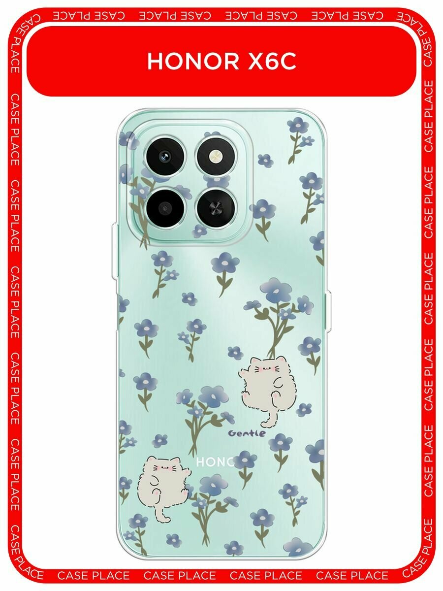 Чехол на Honor X6c / Хонор X6c с принтом "Gentle cats", прозрачный