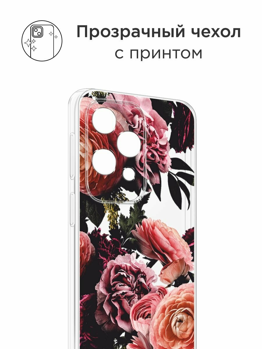Чехол на Oppo A5x / Оппо А5x с принтом "Бордовые винтажные цветы", прозрачный — фото 1