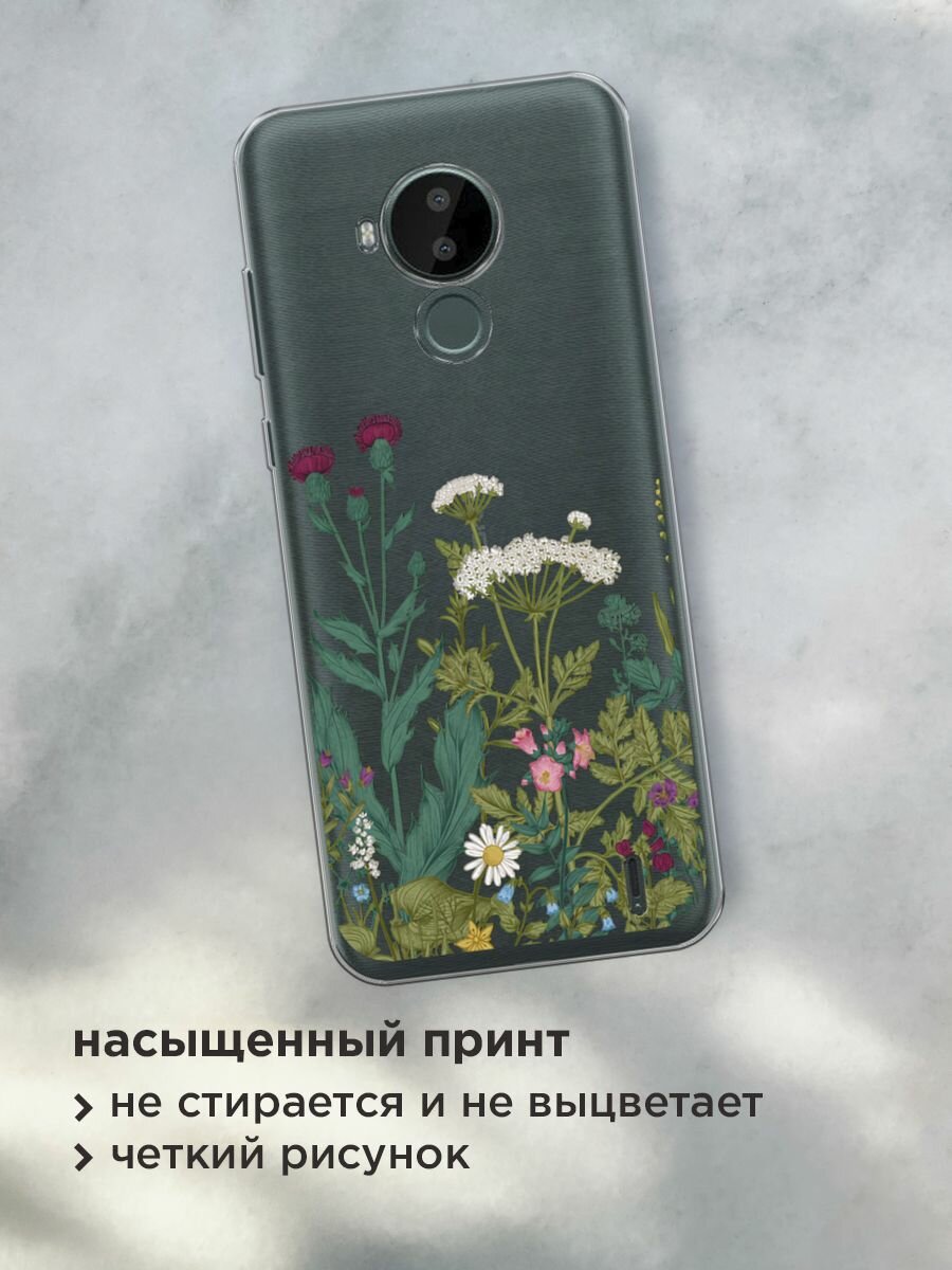 Чехол на Nokia C30 / Нокия C30 с принтом "Дикие полевые цветы", прозрачный — фото 1