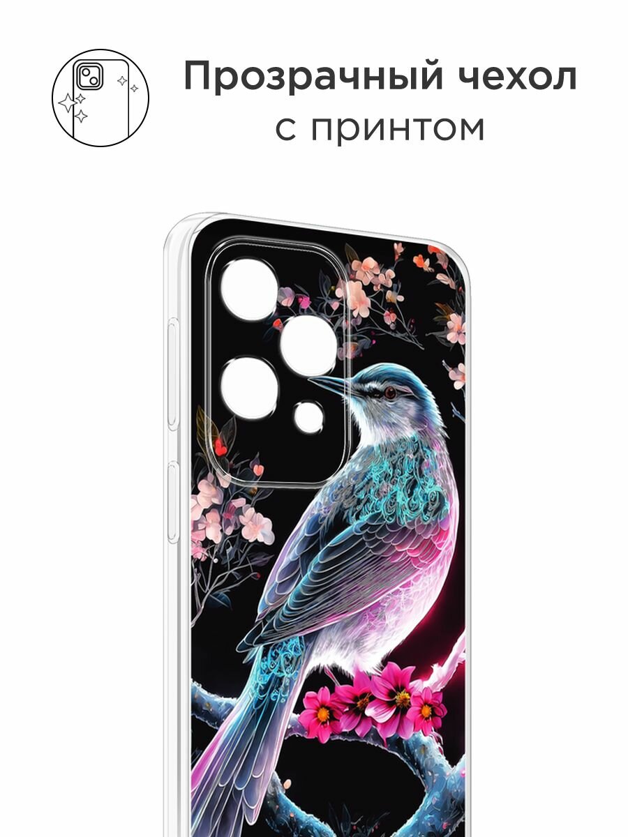 Чехол на Honor X6c / Хонор X6c с принтом "Птица на цветущем дереве" — фото 1