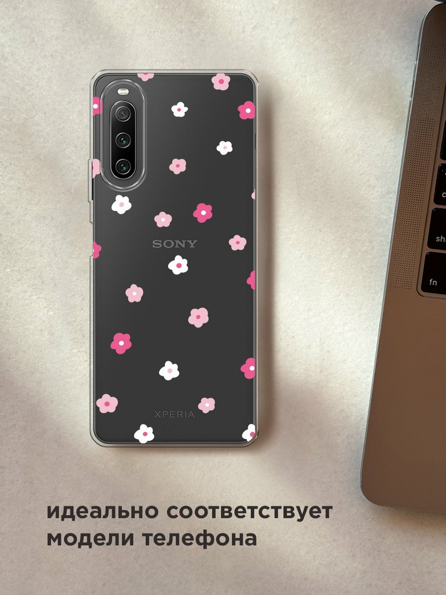 Чехол на Sony Xperia 10 IV / Сони Иксперия 10 IV с принтом "Весенние цветочки рисунок", прозрачный — фото 1