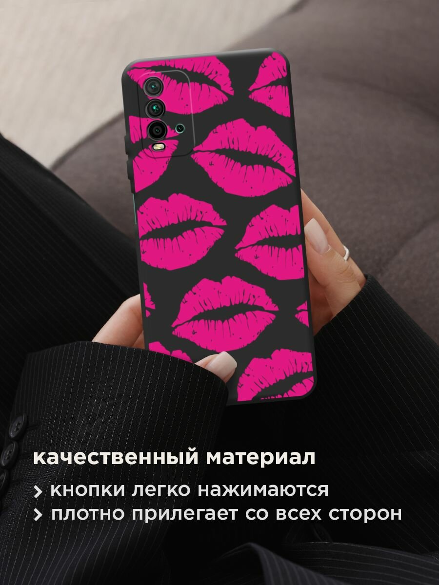 Чехол на Xiaomi Redmi 9T / Редми 9Т с принтом "Ярко-розовая помада паттерн" — фото 1