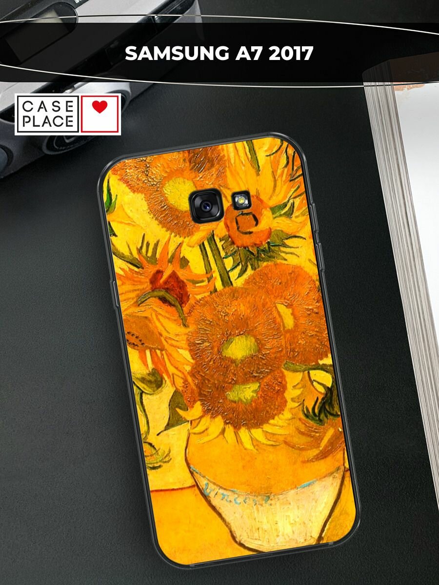 Чехол на Samsung Galaxy A7 2017 / Самсунг Галакси А7 2017 с принтом "Оранжевые подсолнухи"