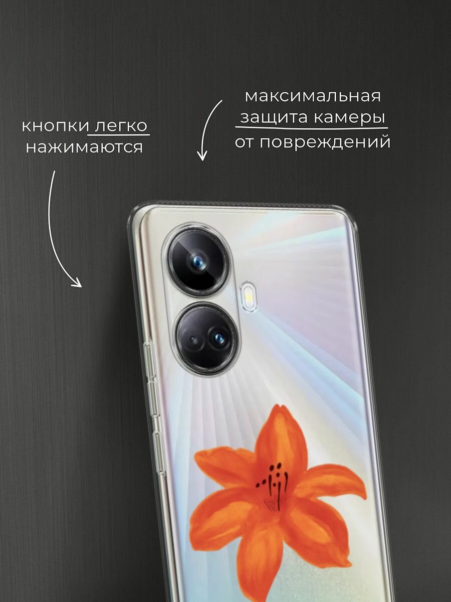 Чехол на Realme 10 Pro+ / Реалми 10 Про+ с принтом "Оранжевый цветок", прозрачный — фото 1