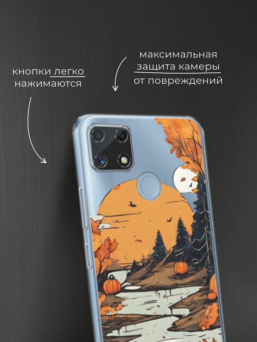 Чехол на Realme C25/C25s / Реалми С25/C25s с принтом "Осенний лесной уголок", прозрачный — фото 1