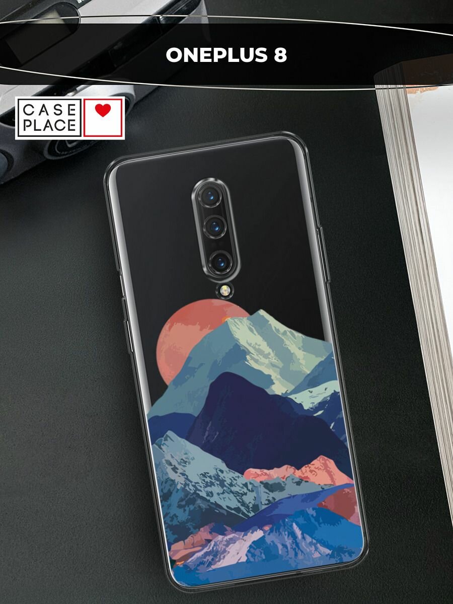 Чехол на OnePlus 8 / ВанПлас 8 с принтом "Закат в снежных горах", прозрачный