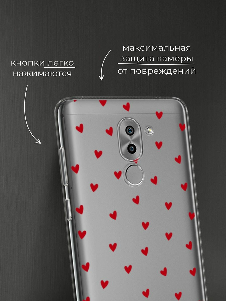 Чехол на Honor 6X / Хонор 6Х с принтом "Red hearts", прозрачный — фото 1