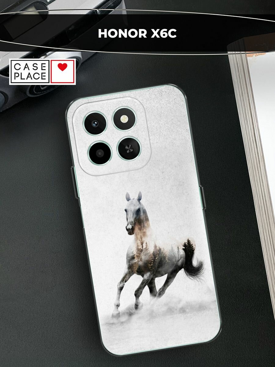 Силиконовый чехол на Honor X6c / Хонор X6c с принтом "Лошадь лес"