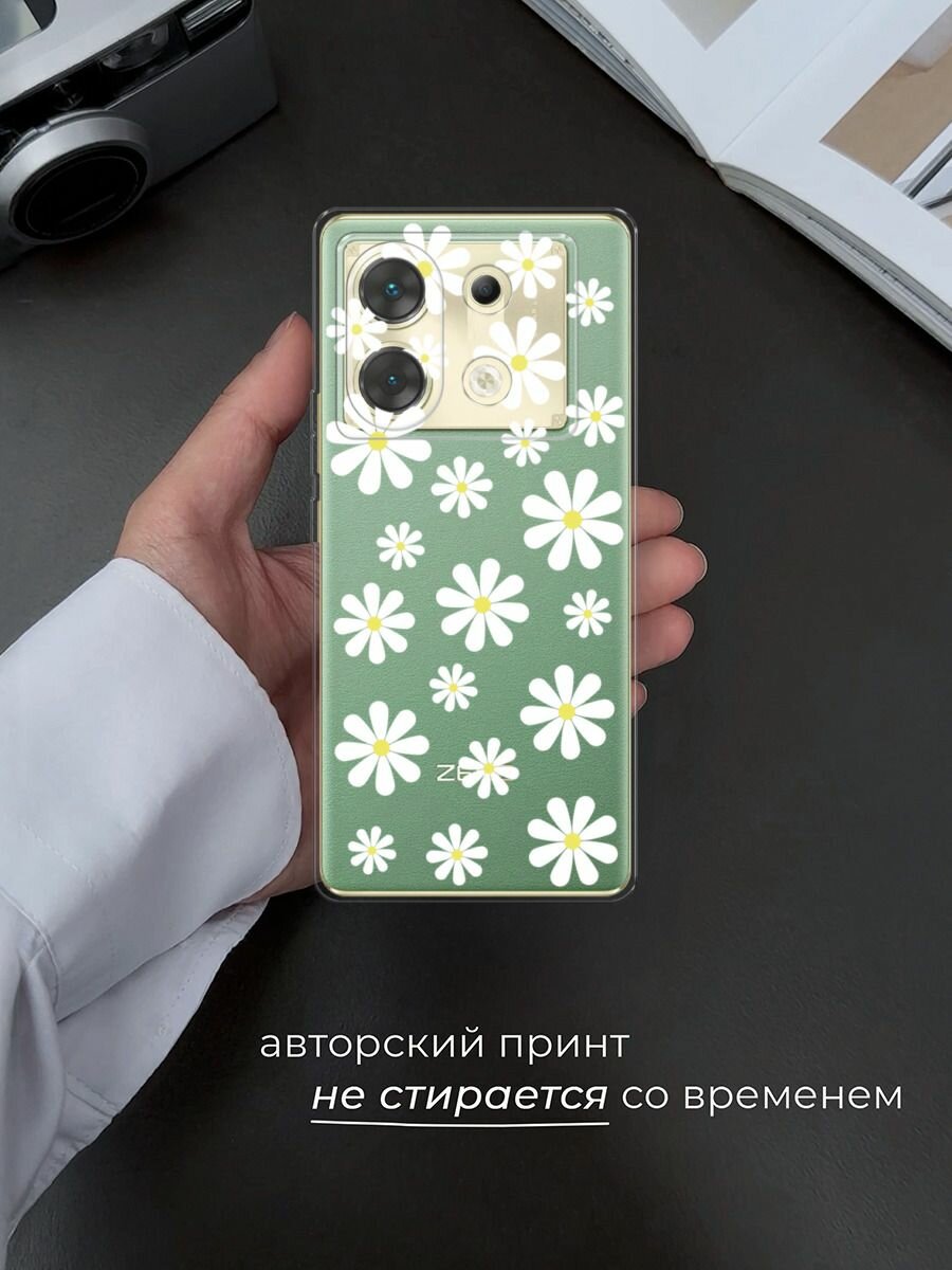 Чехол на Infinix Zero 30 5G / Инфиникс Зеро 30 5G с принтом "Большие ромашки", прозрачный — фото 1