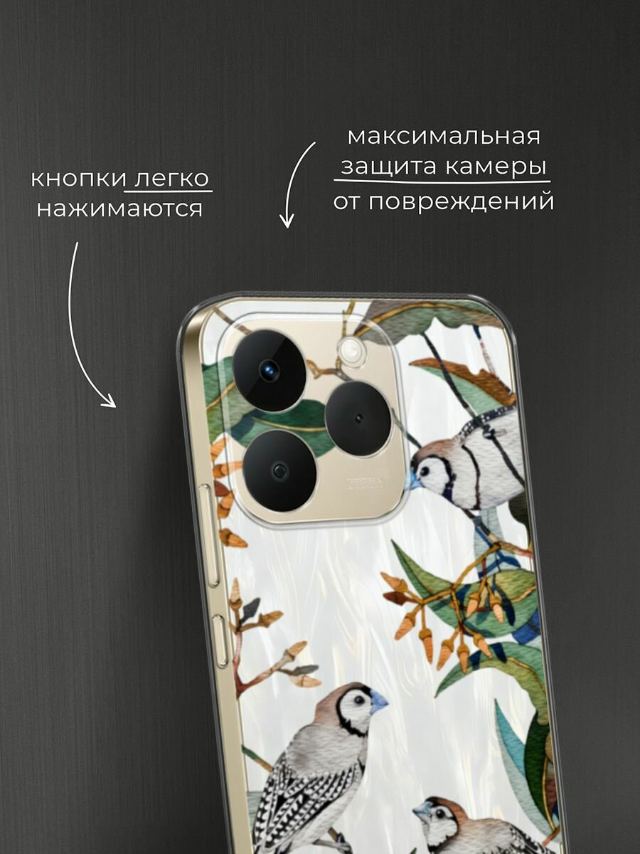 Чехол на Realme 15T / Реалми 15Т с принтом "Птицы в листве", прозрачный — фото 1