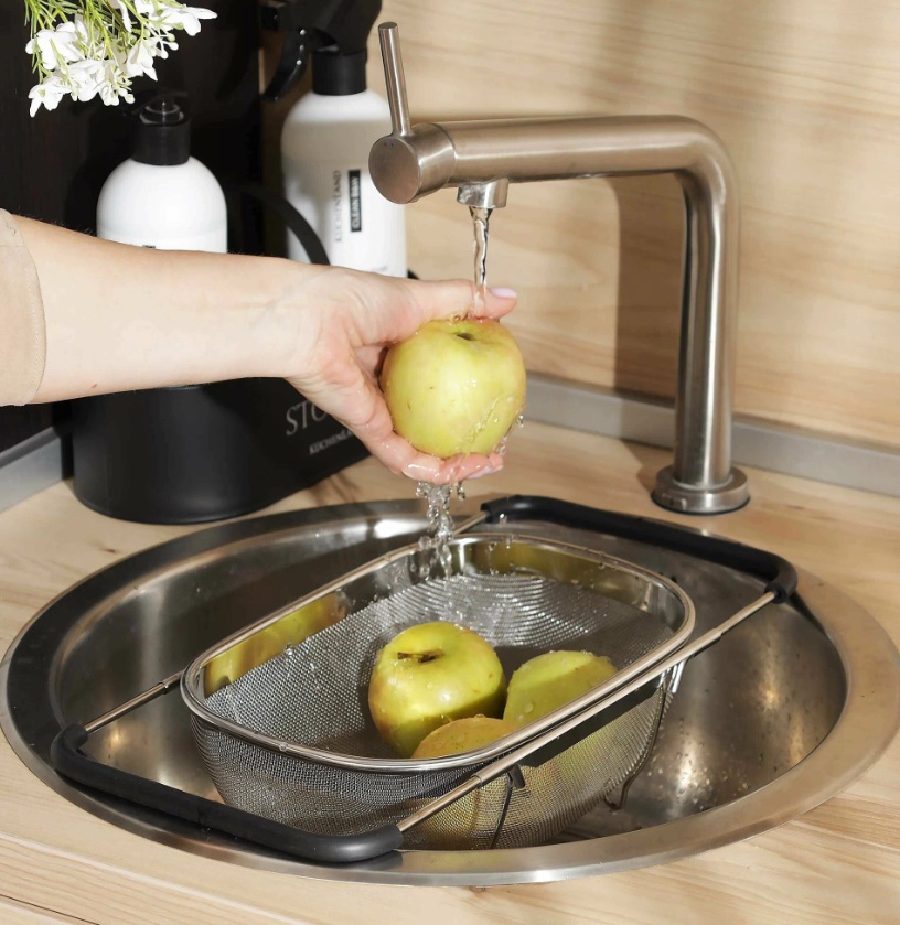 Дуршлаг, 27/40х18 см, на раковину, раздвижной, сталь/ПВХ, черный, Tammy