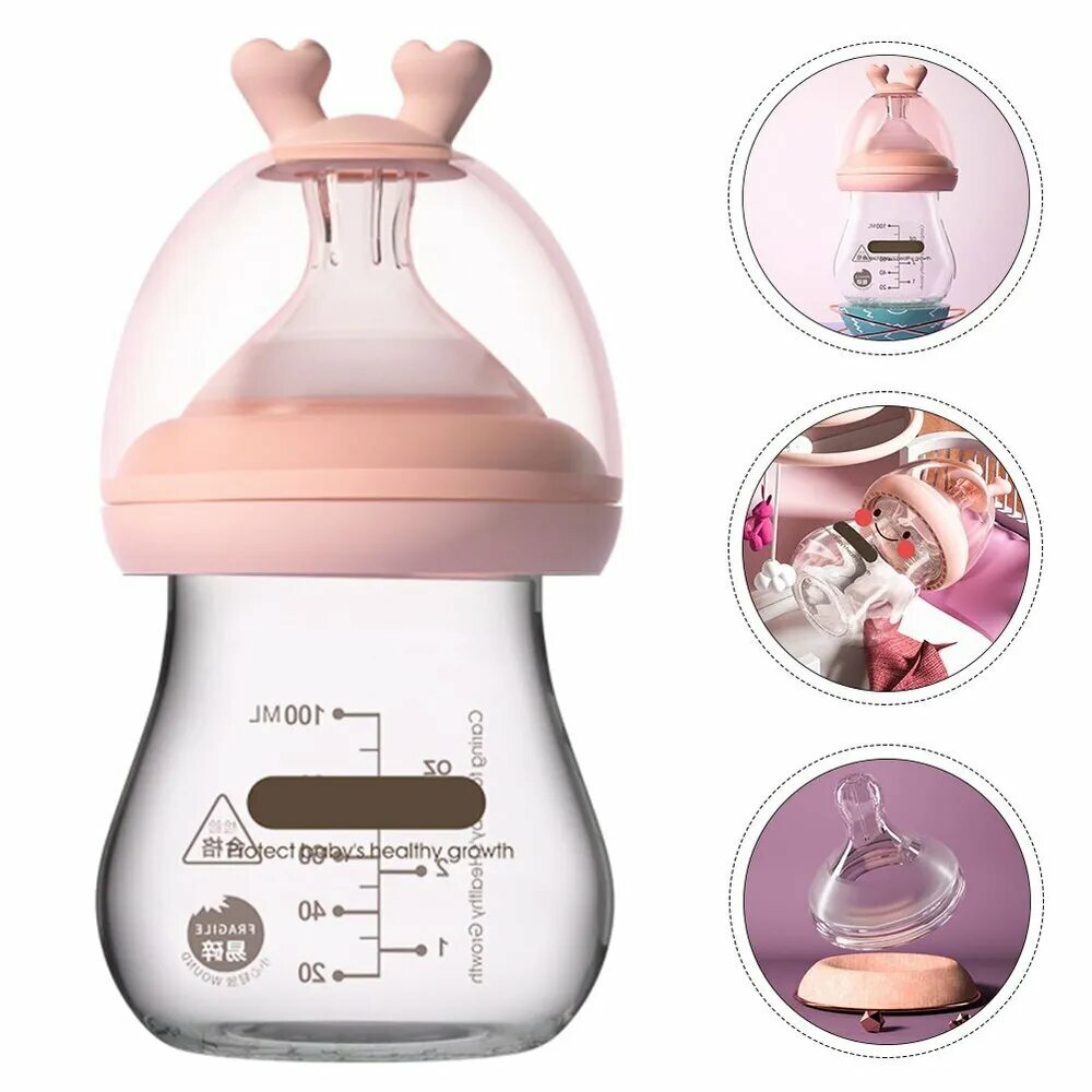 100 Мл Бутылка Для Молока, Из Стекла И Пп, Для Кормления Грудью, 1 Штука