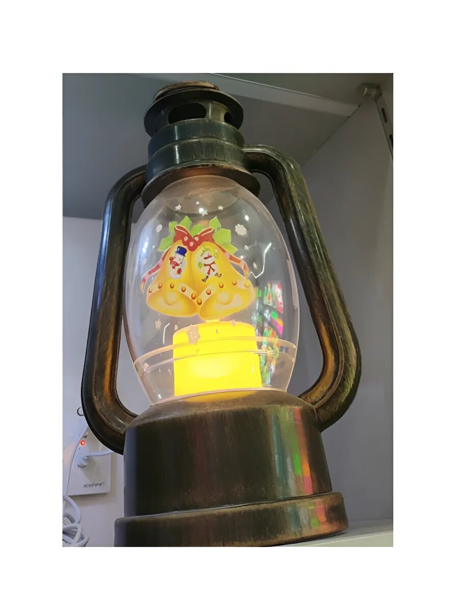 Рождественская настольная лампа в форме керосиновой, коричневый цвет