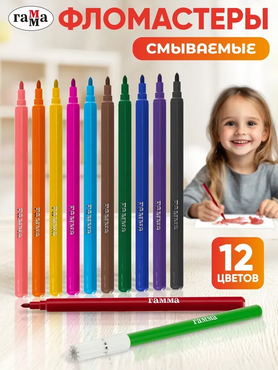 Фломастеры для рисования 12 цветов