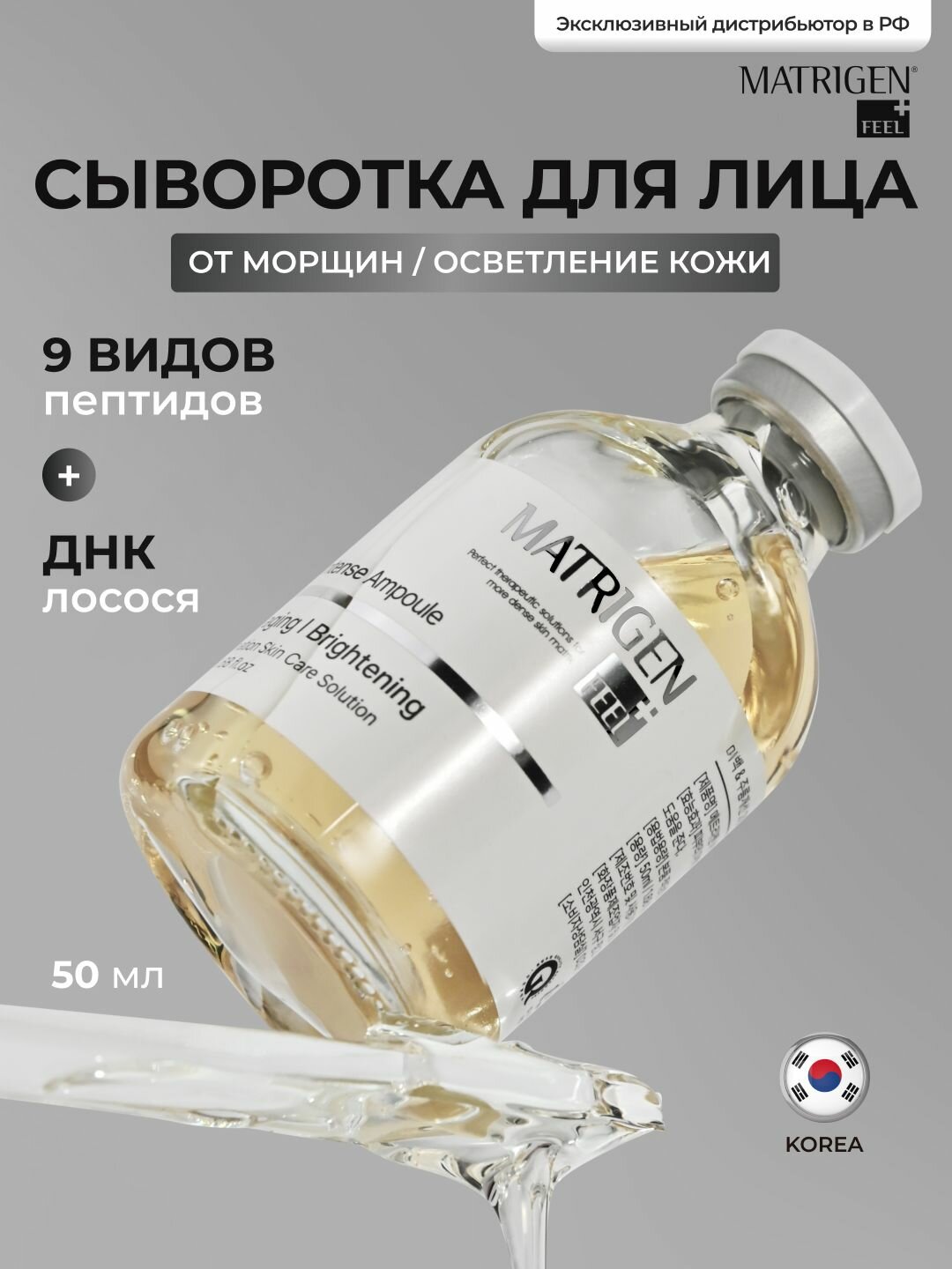 Сыворотка для лица антивозрастная, против морщин, омолаживающая, с ниацинамидом и пептидами, Matrigen, 50 мл