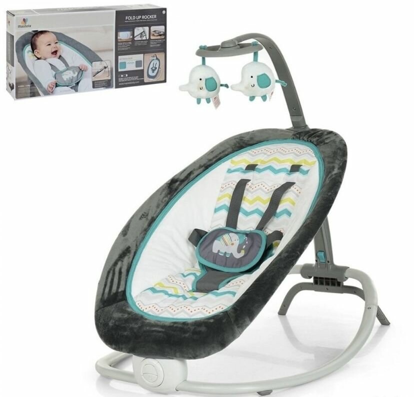 Шезлонг качалка для новорожденного музыкальный серо-зеленый