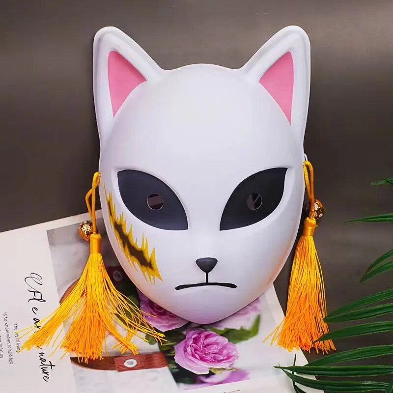 Пластиковая маска демона лисы Sabito Makomo Tanjiro Розовый, Pink