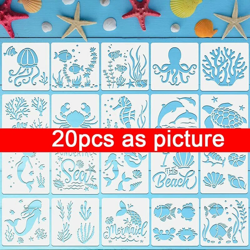 Многоразовые трафареты для рисования «Морской океан» для детей, доски для рисования, мультяшная Русалка, черепаха, набор шаблонов для рисования «сделай сам», обучающие инструменты