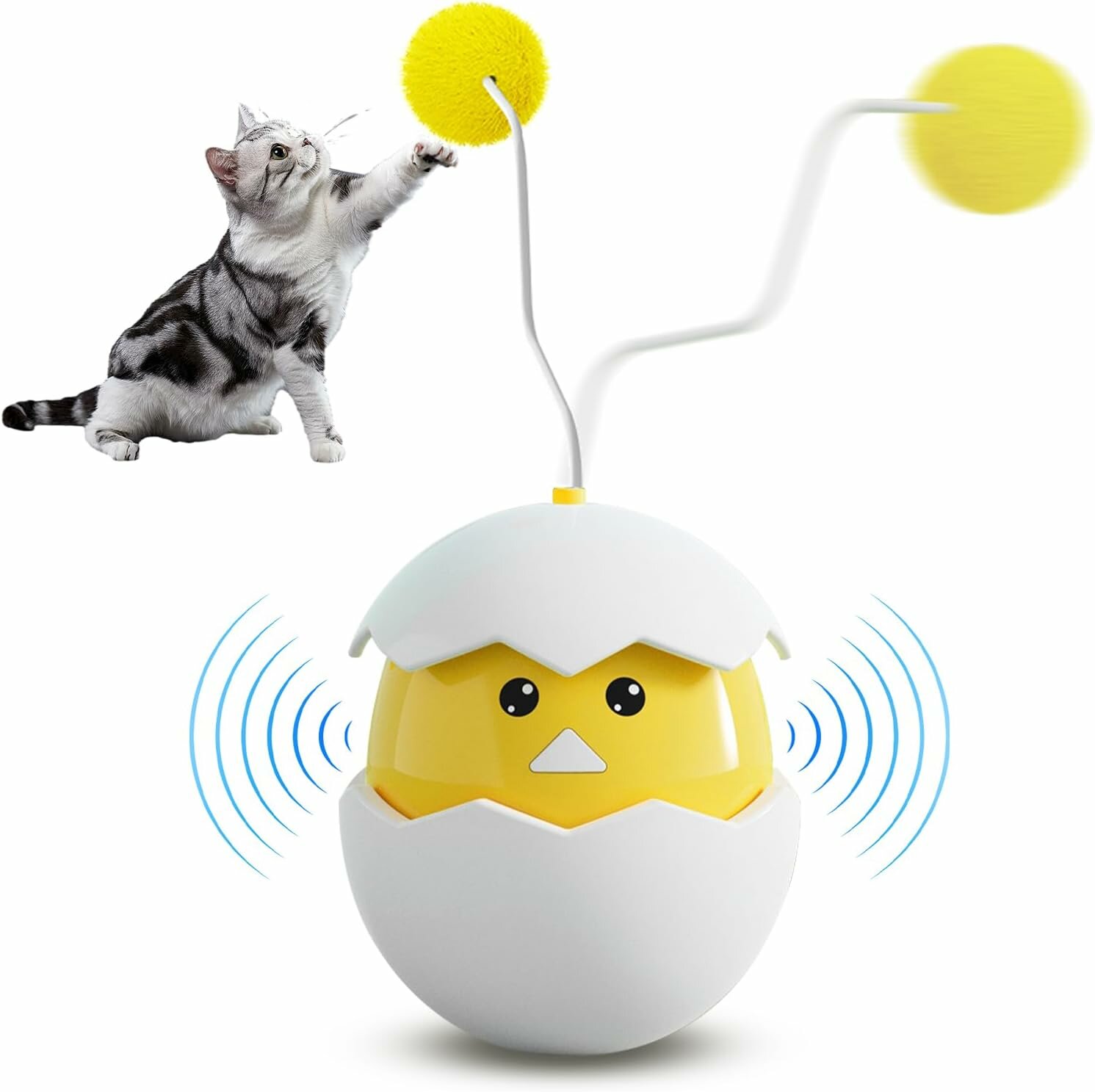 DINGXIAN Интерактивная игрушка для кошек: автоматическое вращение с пищащими звуками, яйцо-неваляшка
