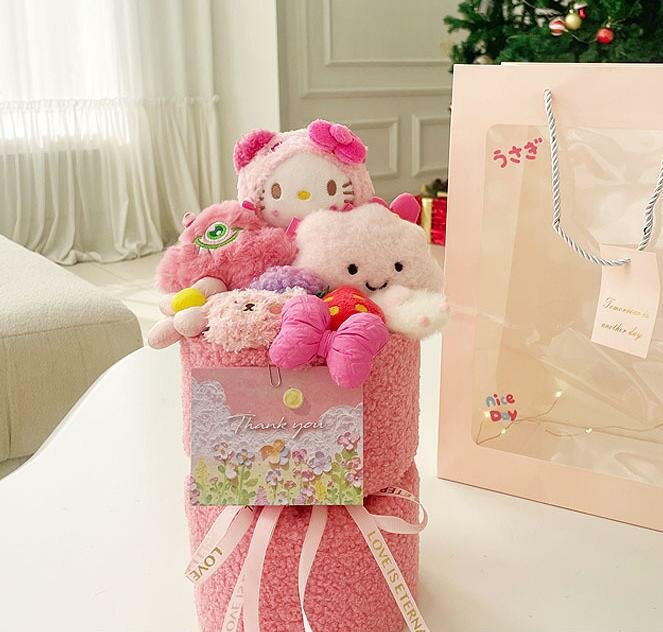 Мягкий плюшевый букет из игрушек в стиле Sanrio Hello Kitty, розовый, 35X15 см