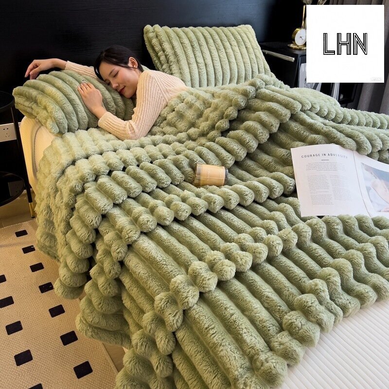 Одеяло "Зеленый чай", 180x200 см, флисовое, с имитацией меха кролика