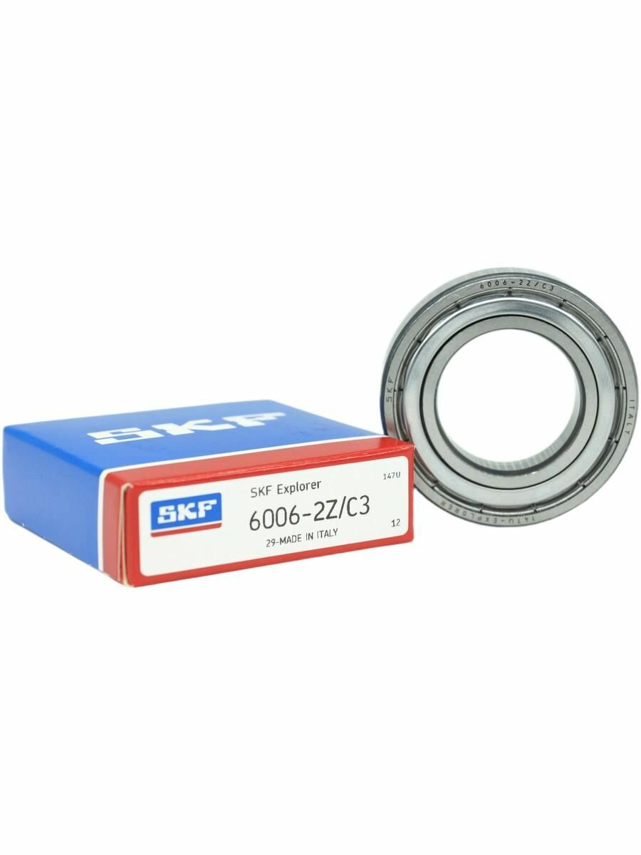 Подшипник 6006-2Z/C3 SKF шариковый радиальный (30х55х13 мм), закрытый металлом, высокооборотистый с тепловым зазором