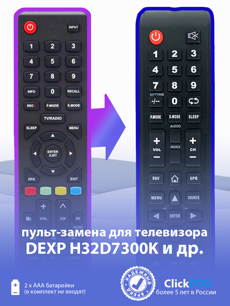 Пульт для телевизора Dexp H32D7300K и других