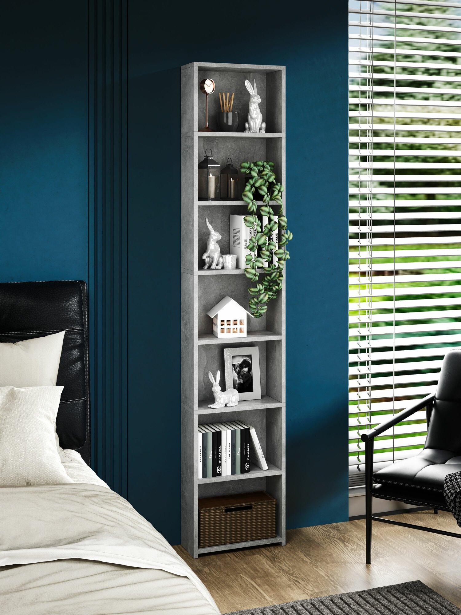 Стеллаж Profimebel "Берген-1", бетон, 7 полок, ЛДСП, серый, 38х188х15.8 см