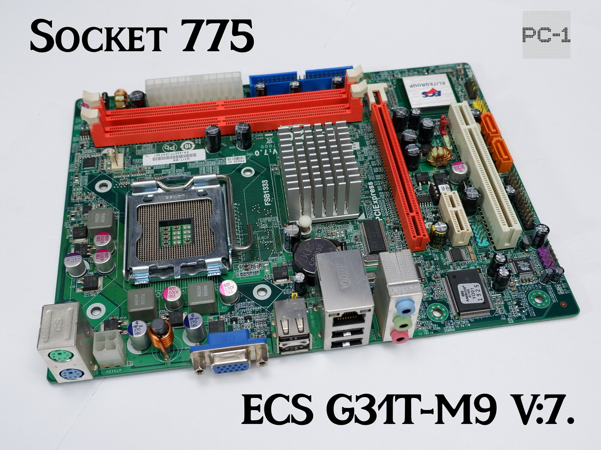 Материнская плата socket 775 ECS G31T-M9 V:7.0 PCI, PCI-E x16, PCI-E x1, 2xDDR2, 2xSATA, IDE, Sound, VGA, 4xUSB, LAN, mATX, заглушка