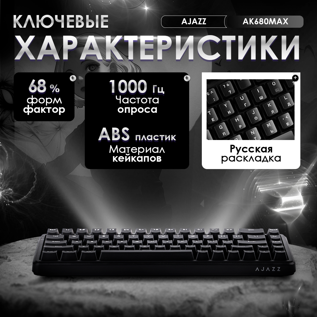 Магнитная игровая проводная клавиатура AJAZZ AK680 MAX Magnetic Grain Switch с алюминиевым плейтом