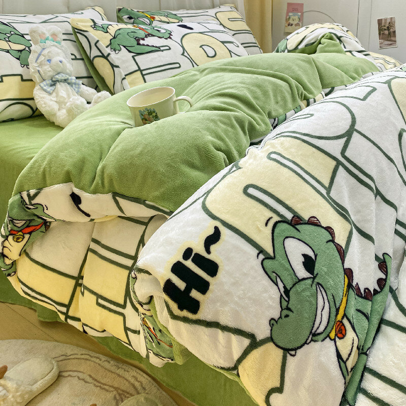 Комплект постельного белья из зимнего молочного флиса (4 предмета), простыня из утолщенного кораллового флиса, пододеяльник, комплект постельного белья из 3 предметов из двухстороннего флиса с бортиками,150*200cm