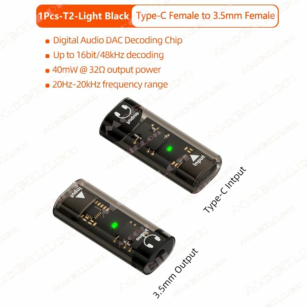 Адаптер Type-C 3.5 мм T2 Light Black