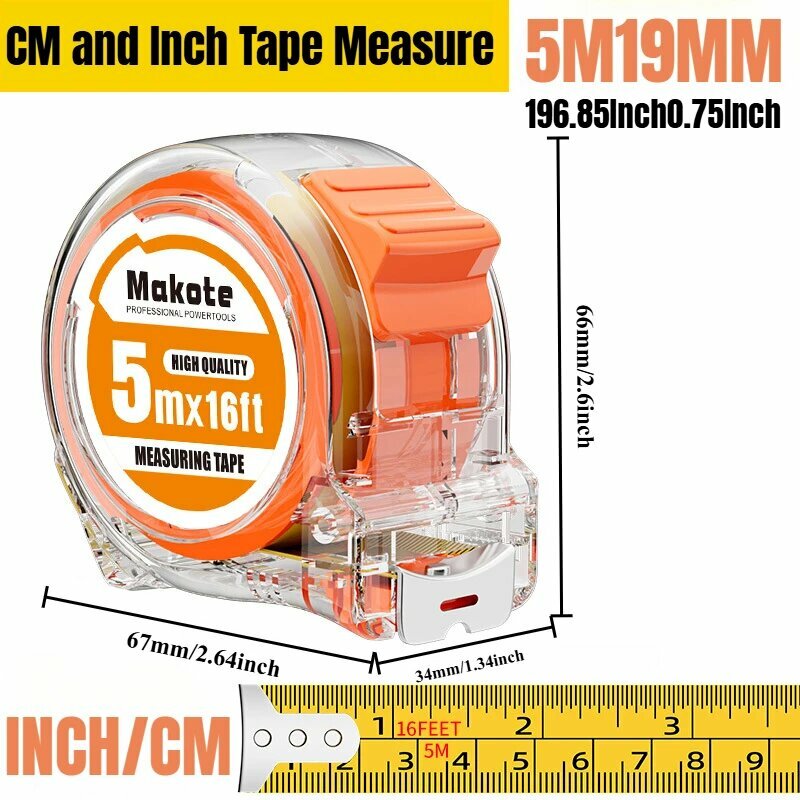 Рулетка измерительная металлическая прозpачная probon 3М/5М/7.5М TM 5M19MM