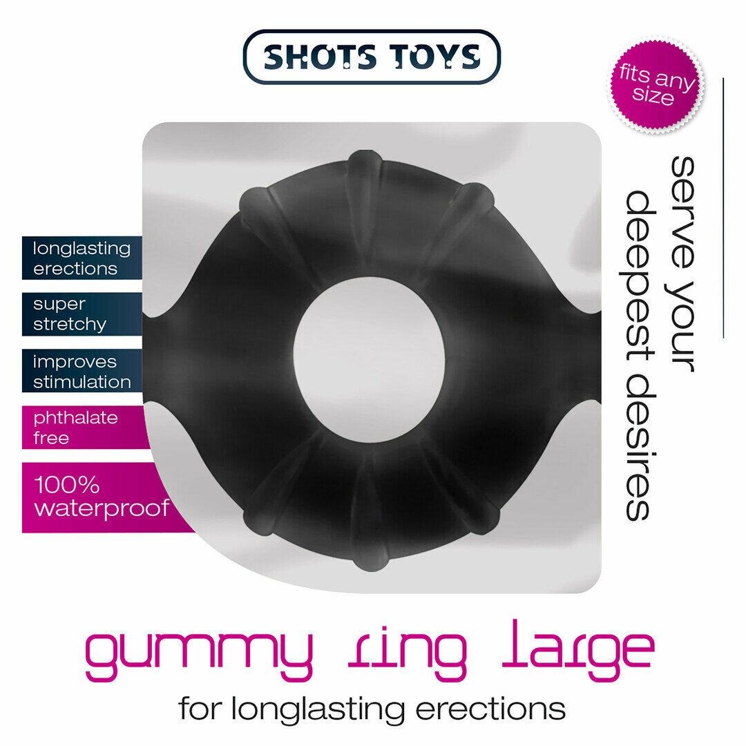 Рельефное эрекционное кольцо Gummy Ring, 9,8 см, размер L, черный