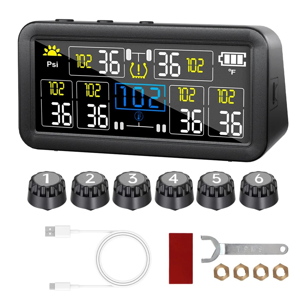 Система Контроля Давления В Шинах (TPMS) С Цифровым ЖК-дисплеем, Питанием От Солнечной Энергии, Водонепроницаемая, 4/6 Датчиков