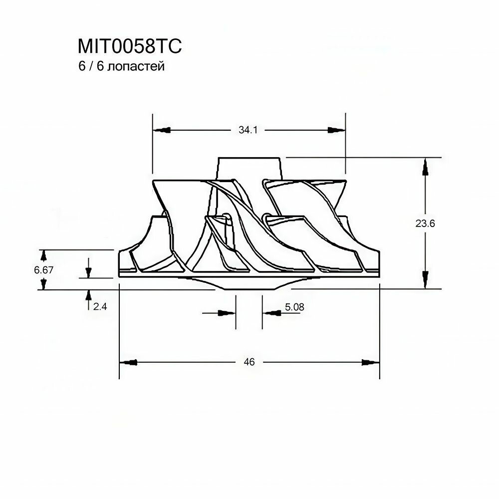 Крыльчатка турбокомпрессора, для Мерседес, Пежо, Ситроен арт MIT0058TC