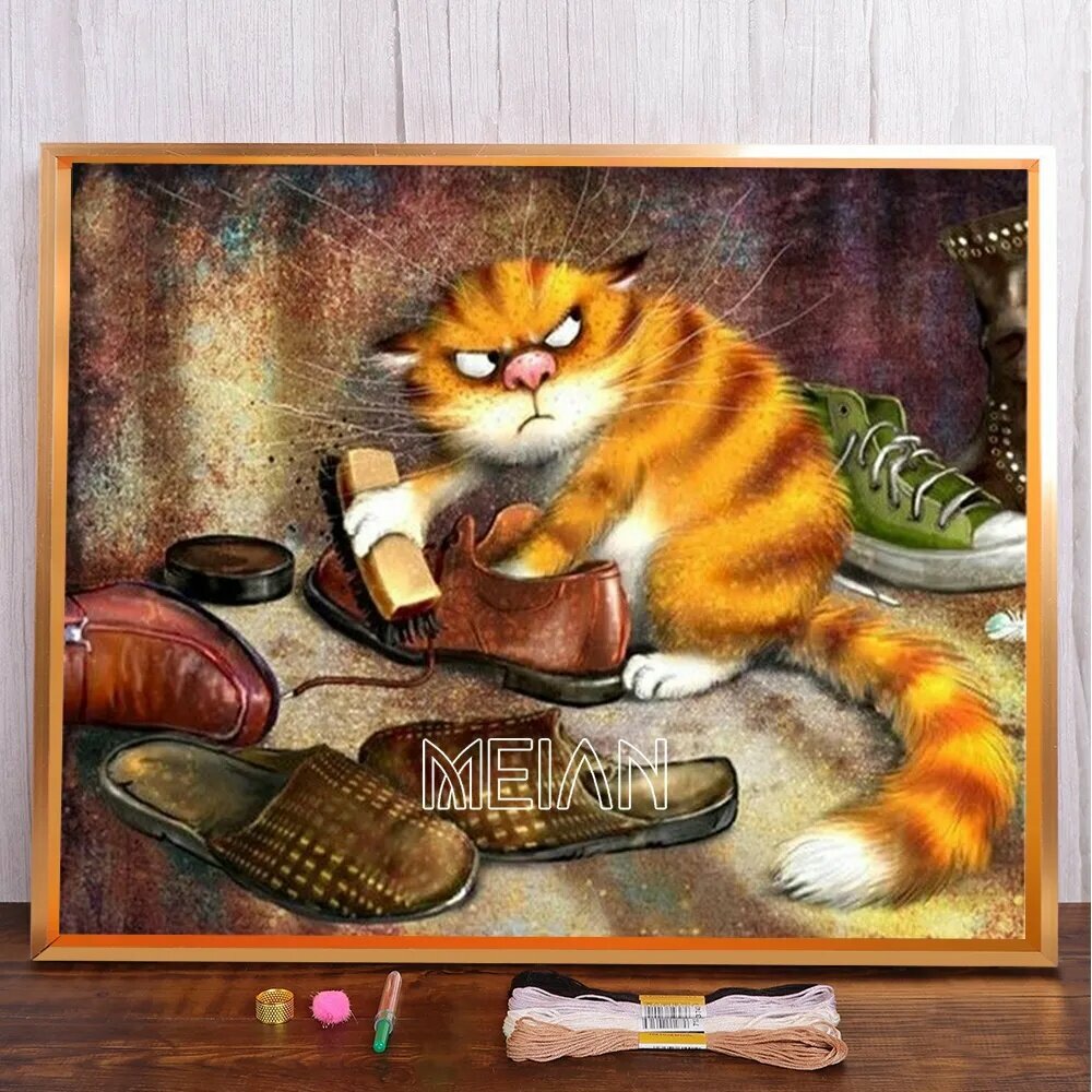 MEIAN Набор для вышивания,30x40CM,40 цветов,14CT, Мультфильм кот