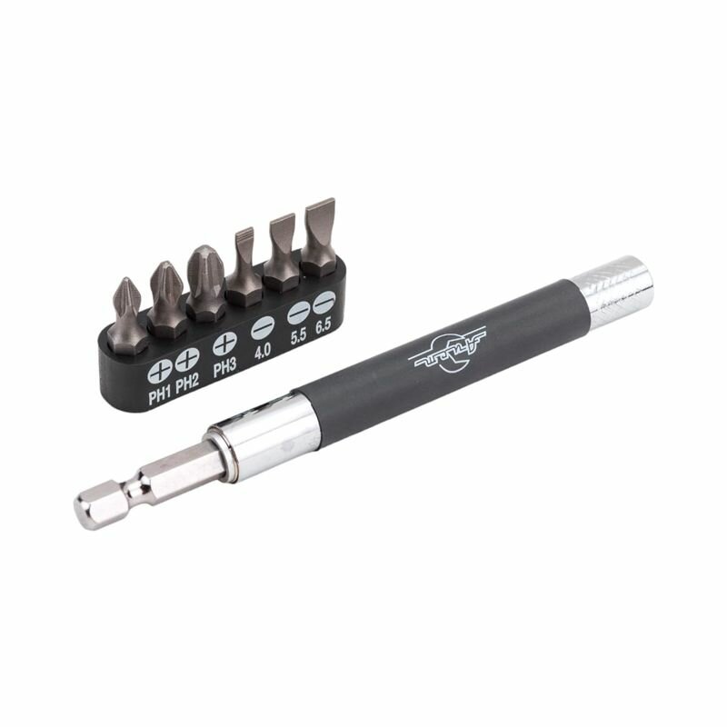 Набор сменных вставок-битов с магнитным держателем для шуруповерта телескопическим 7 пр. AIST 1010107 насадки шлицевые SL и крестовые PH