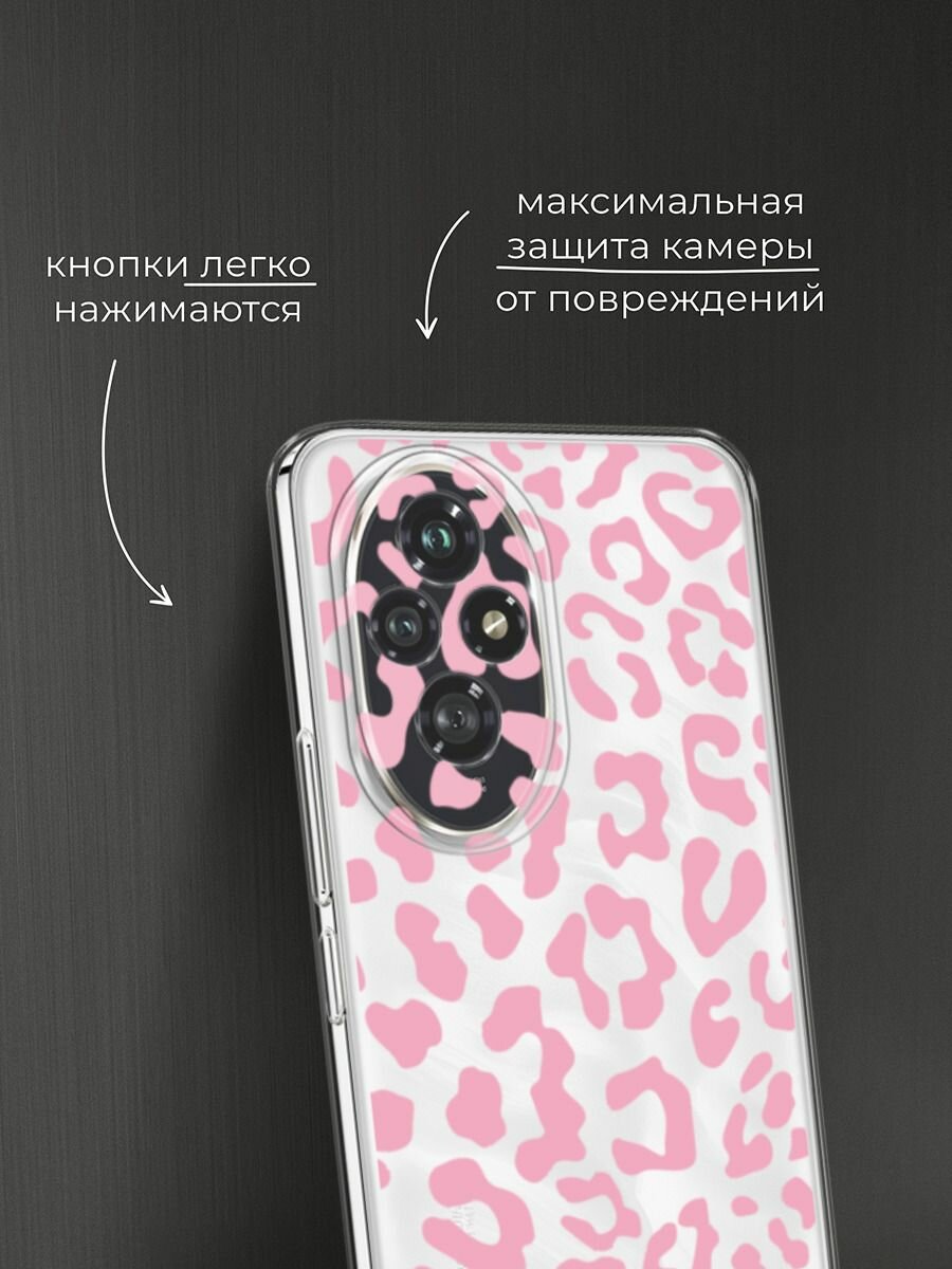 Чехол на Honor 200 / Хонор 200 с принтом Паттерн розовый леопард, прозрачный — фото 1