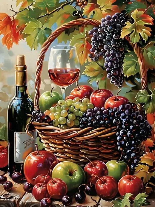 Алмазная мозаика "Яблоки и виноград", 20x30см, Full Round