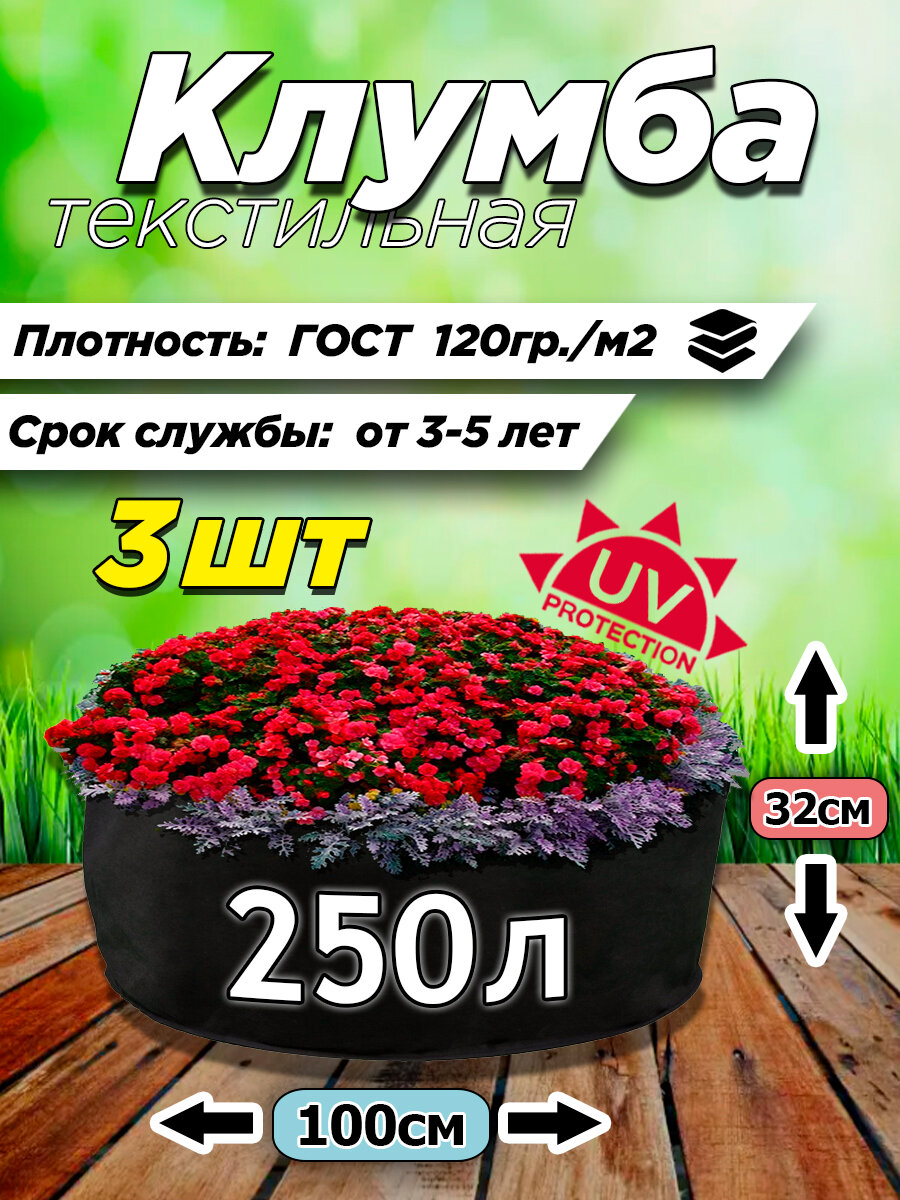 Клумба из текстиля для сада и дачи 250 литров набор 3 шт