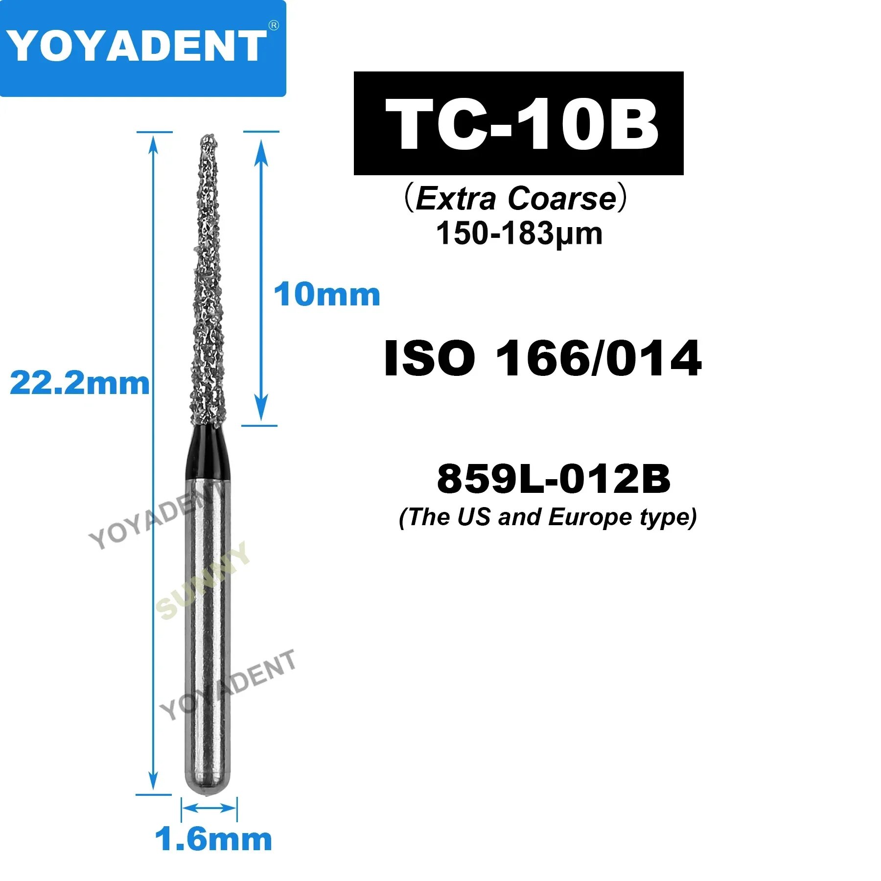 YOYADENT Алмазный бур TC-10B 1.6 мм, 10 шт