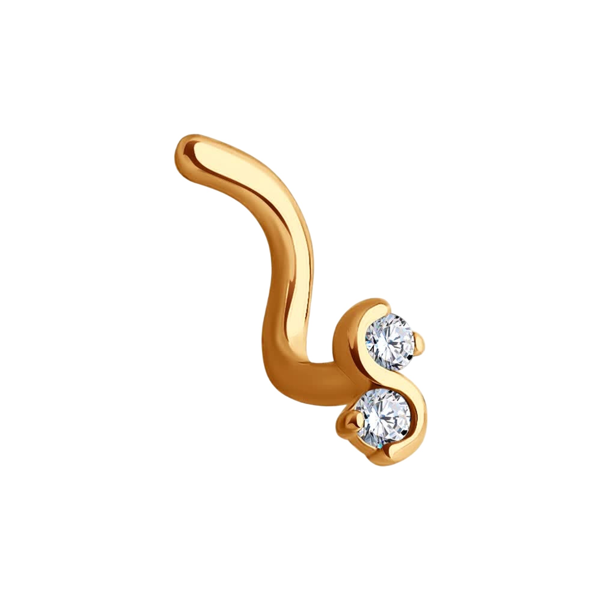Пирсинг в нос, красное золото, 585 проба, фианит
