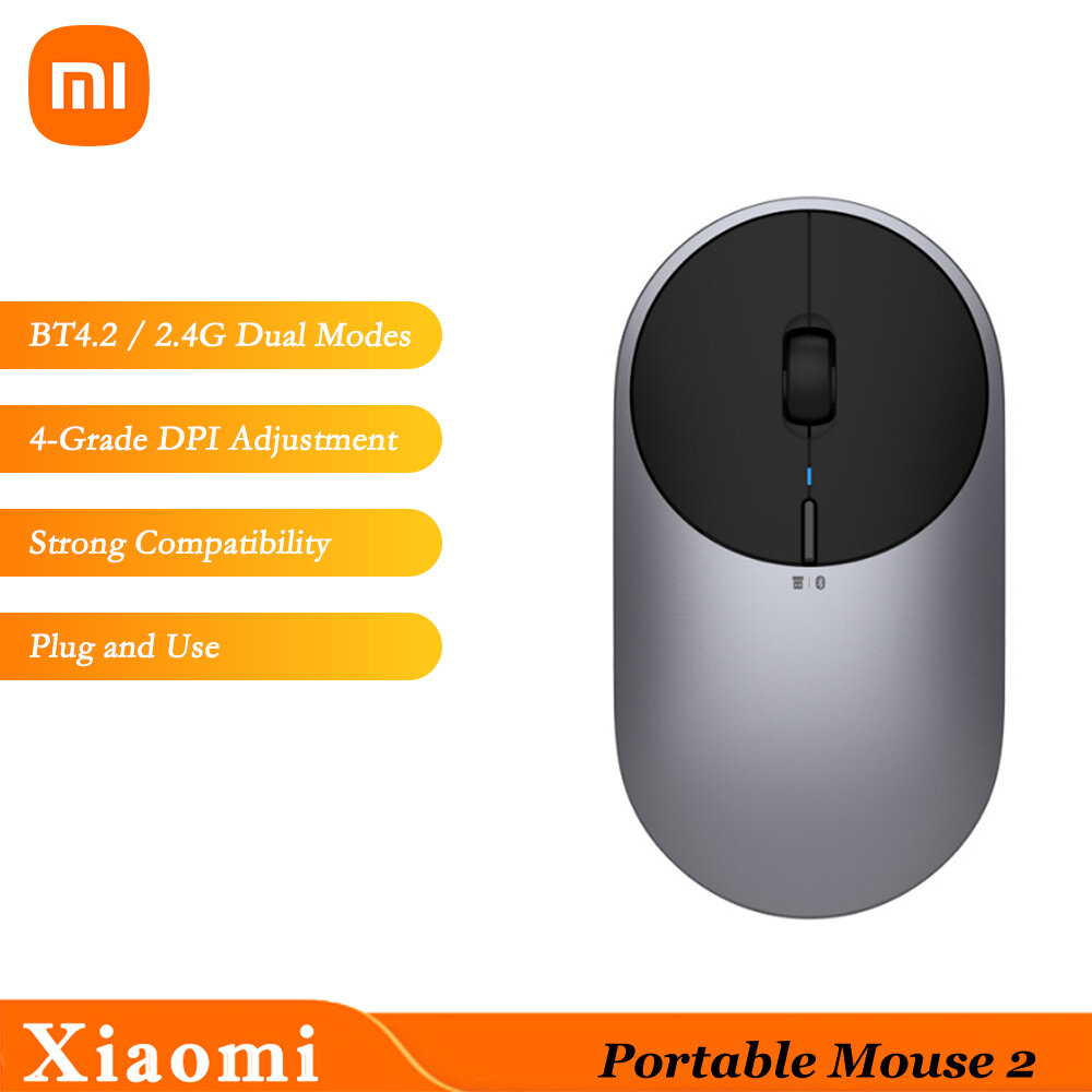 Xiaomi Mi Portable 2 Wireless с BT 4.2 Dual-Mode 4000DPI 2.4GHz для Windows Android Laptop PC Computer Mac Office/Home use, металлическая мышь для ноутбуков