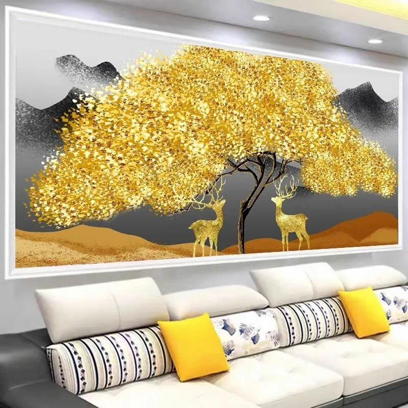 Алмазная мозаика без подрамника 120*50 "Счастливое золотое денежное дерево", вышивка (роспись), стразамиПопулярные модели в КитаеПопулярные в в Китае